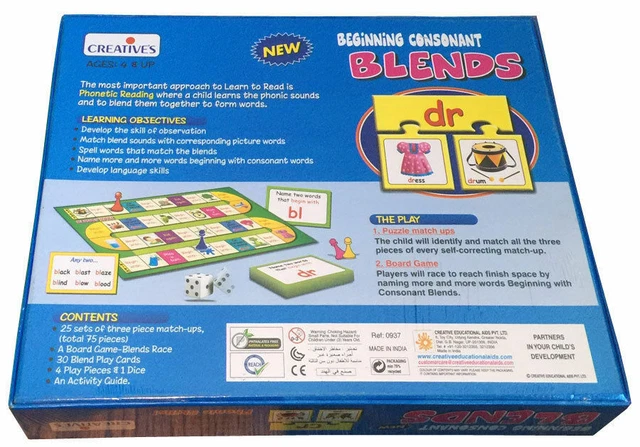 PHONICS CONSONANT BLENDS Educational PUZZLE Game LITERACY PHONETIC ...