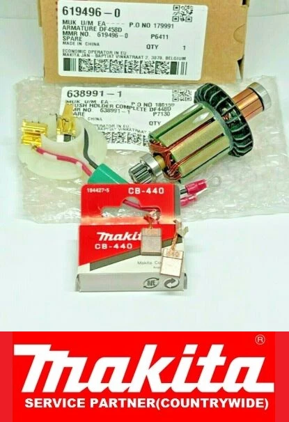 MAKITA ARMATURE BRUSH Holder & Carbon Brushes DHP458 BHP458 BDF458 ...