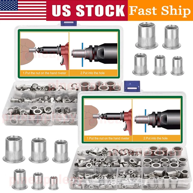450 PCS RIVET Nut Kit Stainless Steel 304 Flat Head Rivnut Threaded ...