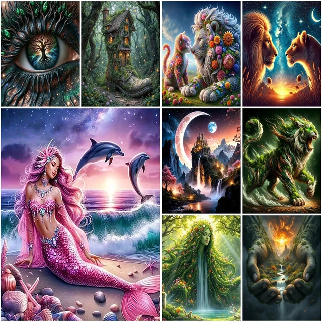 LARGE 5D DIAMOND Painting Jesus Lion Mermaid Cross Stitch Room ...