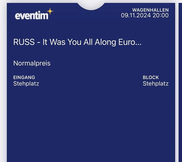 RUSS TICKET FÜR Stuttgart, Wagenhallen 09.11 20:00Uhr Europe Tour 2024 ...