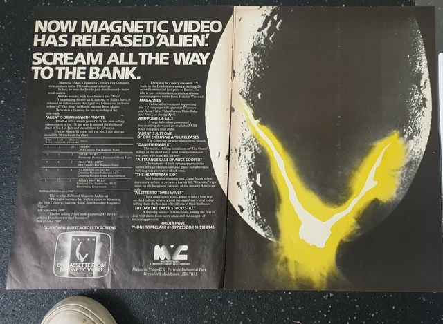 ORIGINAL 1980 ALIEN 1979 advert promo. pre cert. MVC. Magnetic Video ...