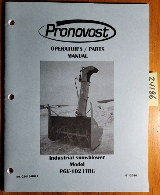 PRONOVOST PGV-1021TRC INDUSTRIAL Snowblower Owner Operator's & Parts ...