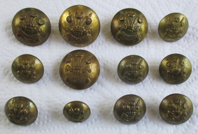 12X BRITISH ARMY:&3RD CARABINIERS BRASS BUTTONS" (Assorted Sizes, WW2 ...