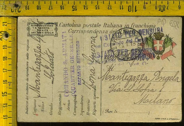 PRIMA GUERRA FRANCHIGIA Posta Militare Comando 3 Armata Rep. Autonomo x Milano EUR 3,49 ...