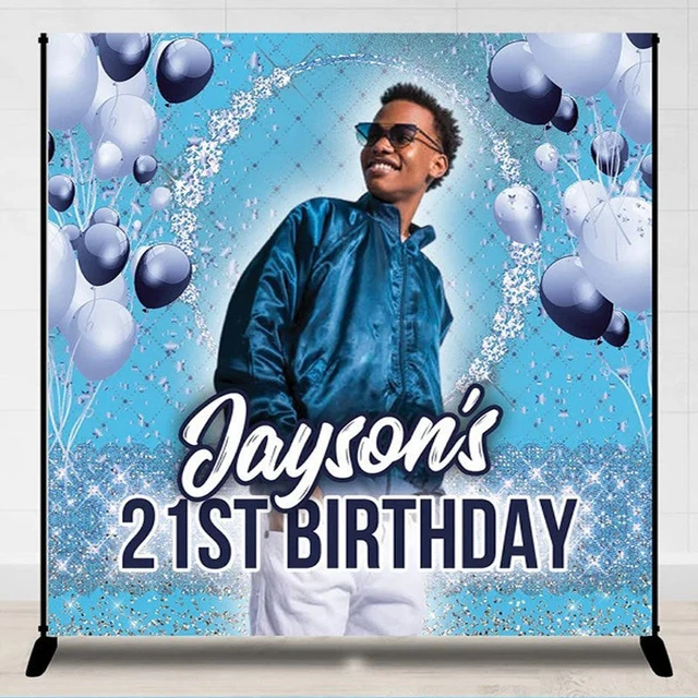 PERSONALIZED BLUE 21ST Birthday Backdrop With Photo $36.00 - PicClick AU