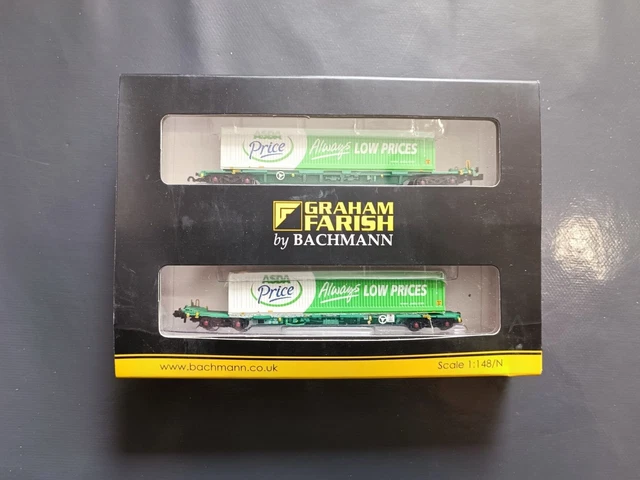 2 WAGONS LOCOMOTIVE GRAHAM FARISH by BACHMANN 377-368 CONTAINERS ASDA ...