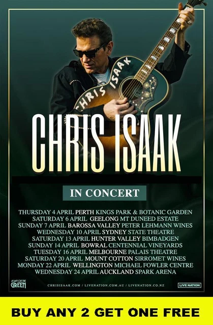 CHRIS ISAAK 2024 Australian Laminated Tour Poster A4 FREE POSTAGE $15. ...
