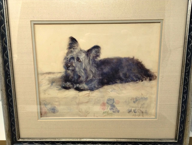 ALINE R. ELLIS 1913 Antique Skye Terrier Original Dog Watercolor ...