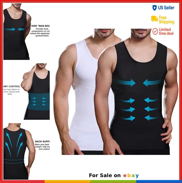 MENS COMPRESSION SHIRT Body Shaper Tank Gynecomastia Tummy Control ...