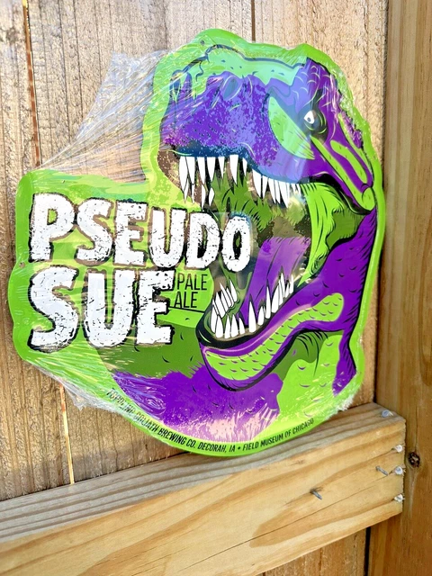 TOPPLING GOLIATH BREWIN T-REX Dinosaur BEER Sign Tin Tacker IOWA ...