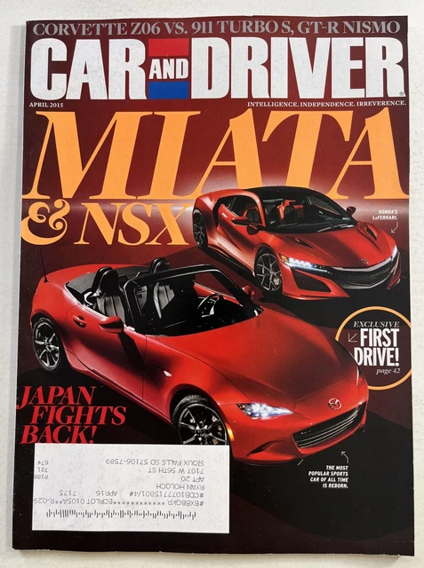 CAR & DRIVER Magazine VTG 2015 Mazda Miata NSX Corvette Z06 911 Porsche ...