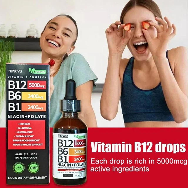 VITAMIN B12 AND B6 Liquid Drops,B12 Sublingual B Complex - B12 5000 mcg ...