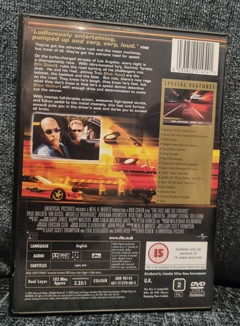 THE FAST AND THE FURIOUS Widescreen DVD Certificate 15 UK Region2 ...