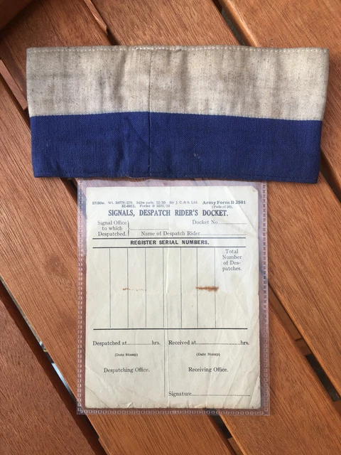 WW2 DESPATCH RIDERS Armband Royal Signals + 1939 DR Signal Docket £28. ...