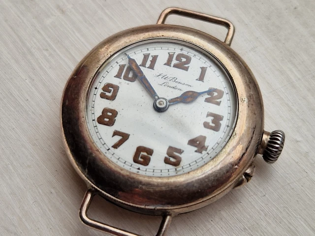 WW1 MILITARY OFFICERS Benson London Trench watch Solid silver Large ...