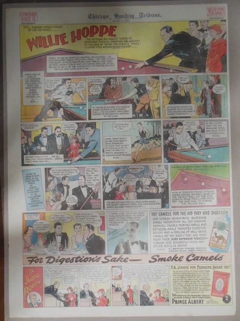 CAMEL CIGARETTE AD: Billiards Champ Willie Hoppe ! 1936 Full Size: 15 x ...