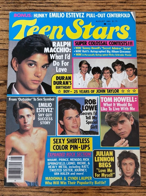 TEEN STARS MAGAZINE August 1985 Emilio Estevez Ralph Macchio Julian ...