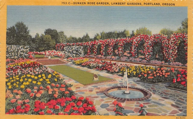 PORTLAND OREGON OR Lambert Gardens Rose Sunken Flower Vtg UNP Postcard ...