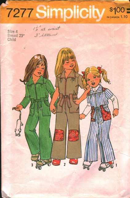 7277 VINTAGE SIMPLICITY Sewing Pattern Girl 1970s Top Stitched Jumpsuit ...