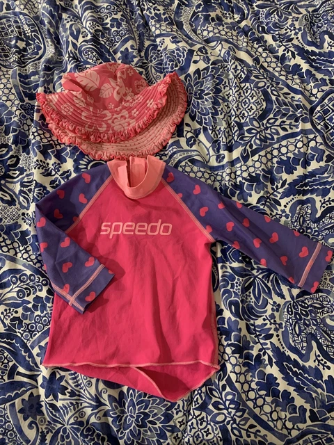 SPEEDO LONG SLEEVE Hearts Swim Zip Beach 3 Rashie Sun Pumpkin Patch Hat ...