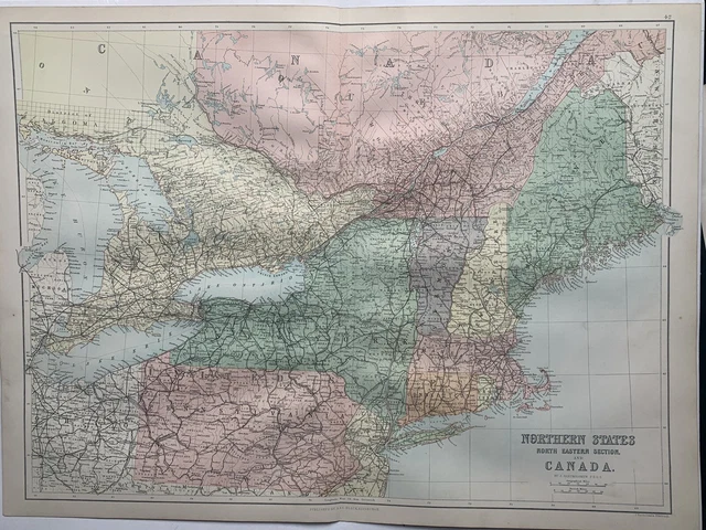 1884 NORTHEAST UNITED States & Canada Map by John Bartholomew 137 Years ...