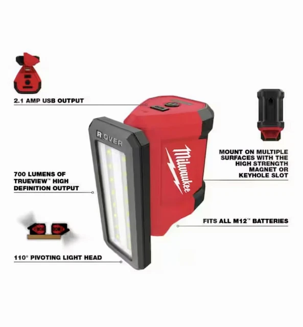 MILWAUKEE M12 ROVER Service & Repair Flood Light With Usb Charging 2367 ...