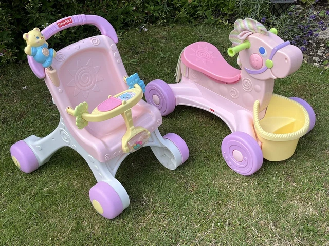 FISHER PRICE PINK Roll-Along Musical Pony & My Stroll & Play Walker Set ...