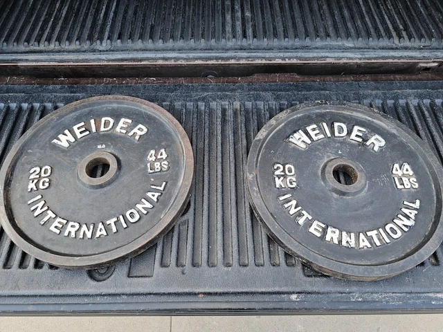 WEIDER INTERNATIONAL PAIR of 20kg 44lb Olympic plates Weight 88lbs ...
