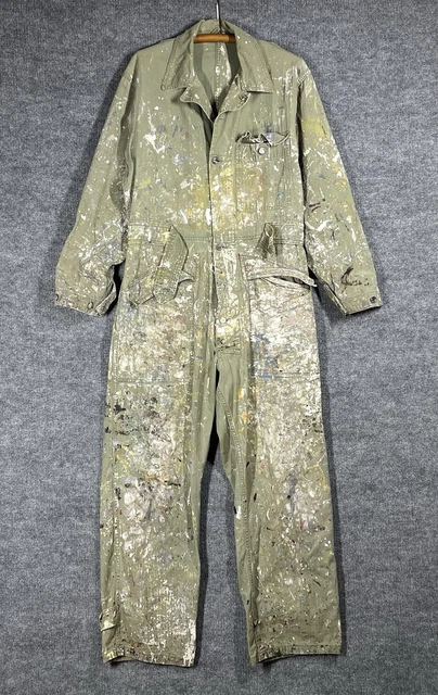VINTAGE WWII US Army Coveralls 38R HBT Herringbone Tanker AAF Paint ...