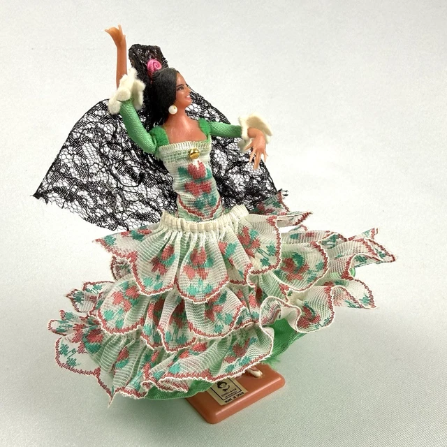 VINTAGE MARIN CHICLANA Miniature Flamenco Doll 1970s White Green Pink £ ...