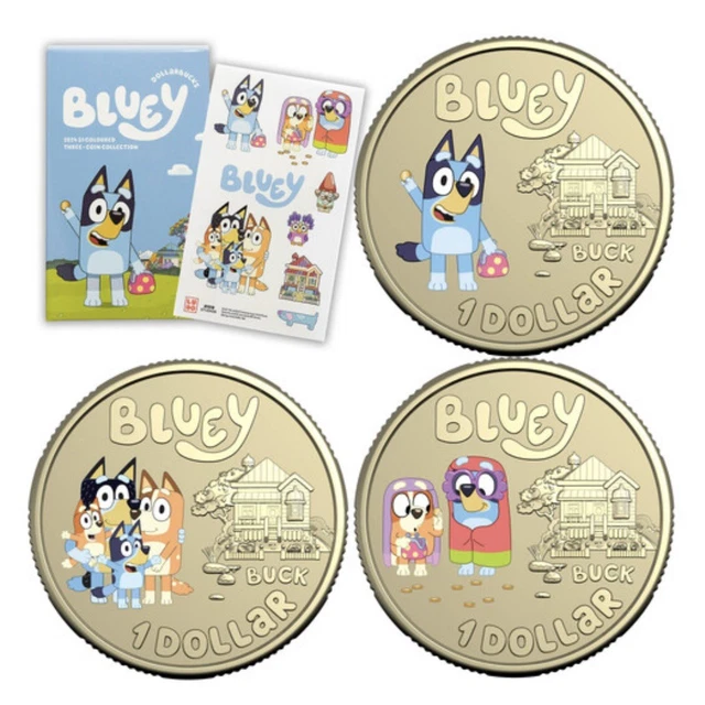2024 BLUEY $1 Coloured Uncirculated Three-Coin Set FREE SHIP In Hand ...