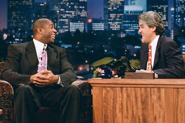 FORMER BASKETBALL PLAYER Magic Johnson On Leno 1995 Old Television ... FORMER BASKETBALL PLAYER Magic Johnson On Leno 1995 Old Television ...