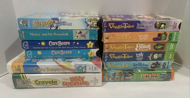 LOT OT 12 Kids VHS Wiggles Veggie tales Scooby Dip Care Bears Mickey ...