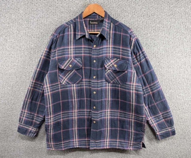 TIMBER RIDGE VINTAGE Check Plaid Padded Flannel Outdoor Work Shirt ...