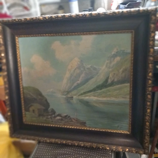 DACHBODENFUND ÖLBILD ALPENLANDSCHAFT mit See U.Hütte. Hans Fenger EUR ...