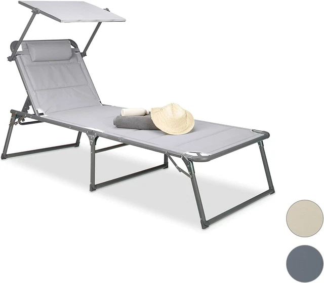 RELAXDAYS SUN LOUNGER Chair with Roof with Sun Protector, Aluminum and ...