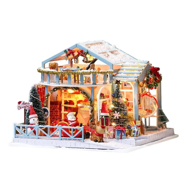 DIY CHRISTMAS MINIATURE Dollhouse Kit Mini 3D Wooden House Room Craft ...