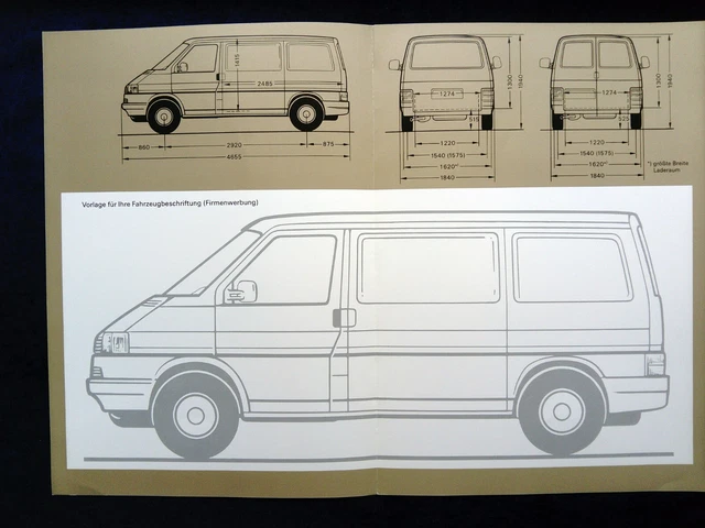 VW BUS T4 van box car, dimension sheet, 11.1990 £5.67 - PicClick UK