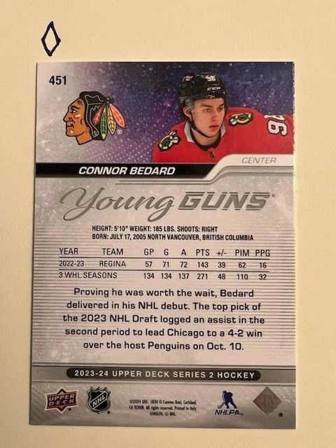 2023-24 UPPER DECK Series 2 Connor Bedard Young Guns Rookie Blackhawks RC #451 EUR 560,37 ...