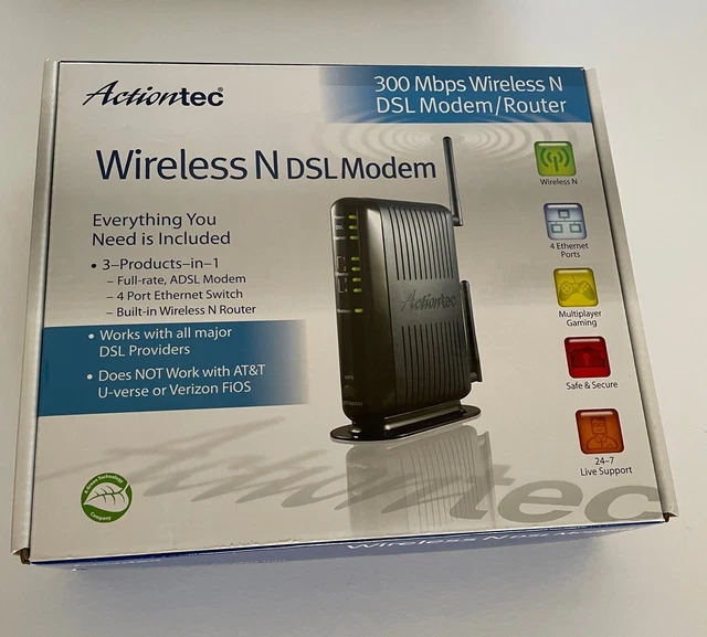 ACTIONTEC WIRELESS N Modem DSL 300 Mbps, 4 Ports, Model GT784WN W ...