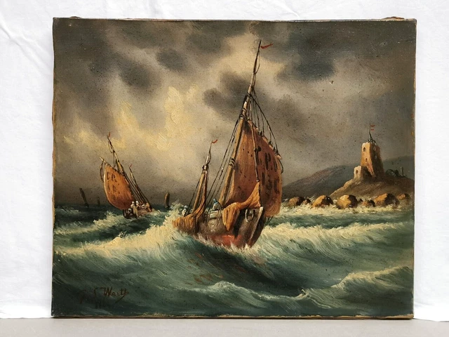ANCIEN TABLEAU / Huile sur Toile signée GJ WARTT / WAITT ? 1824 , Marine EUR 56,00 - PicClick FR