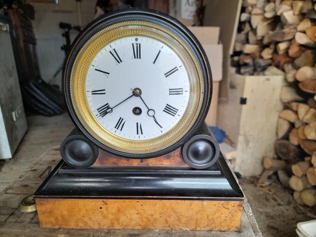 ANTIQUE WOODEN MANTEL clock with pendulum but no key, UNTESTED £19.95 ...