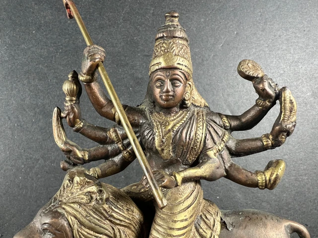 VINTAGE LORD SHIVA DURGA RIDING LION FINE CAST IN SOLID BRONZE 20th ...