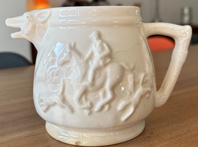 VINTAGE CREAMWARE JUG Fox Hunting Scenes Fox Head Spout 10cm x 15cm £5. ...