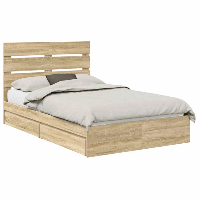 BED FRAME WITH Drawer Sonoma Oak 120 x 190 cm Engineered Wood vidaXL £ ...