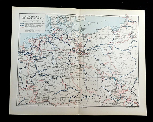 GERMANY MAP RIVERS Maritime waterway Chart Routes Canals GERMAN Antique ...