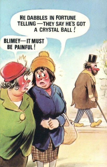 VINTAGE RUDE COMIC BAMFORTH SILLY LADIES GOSSIP MAN with a CRYSTAL BALL ...