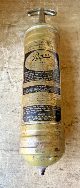 VINTAGE 1955 PYRENE Classic Car Brass Fire Extinguisher With Bracket ** Look ** £21.00 - PicClick UK