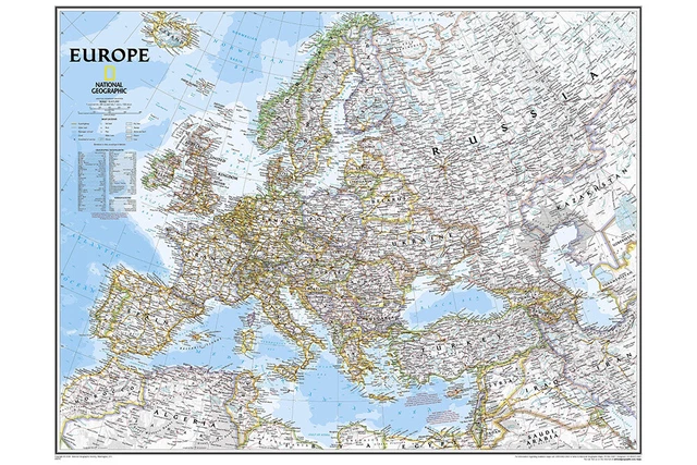 A1 A2 EUROPE Map Political Detail Poster European Map Wall Education ...